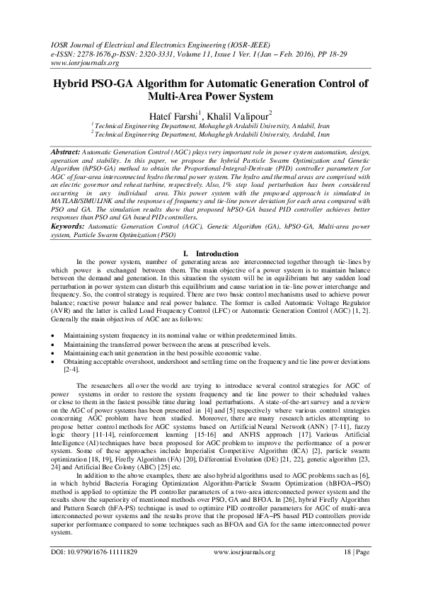 Pdf Hybrid Pso Ga Algorithm For Automatic Generation Control Of Multi