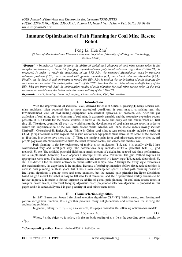 (PDF) Immune Optimization of Path Planning for Coal Mine Rescue Robot