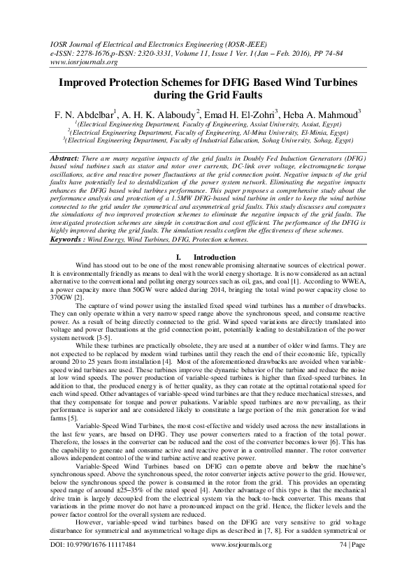 Pdf Improved Protection Schemes For Dfig Based Wind Turbines During The Grid Faults