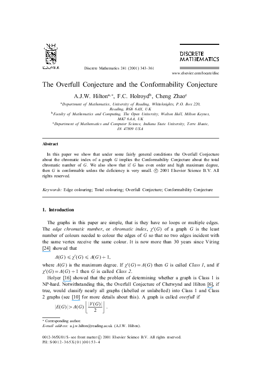 (PDF) The Overfull Conjecture and the Conformability Conjecture