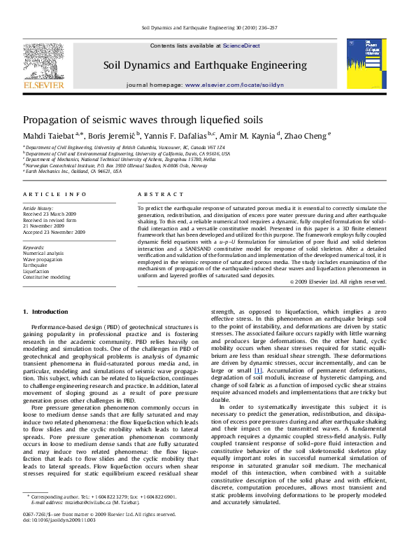 (PDF) Propagation of seismic waves through liquefied soils