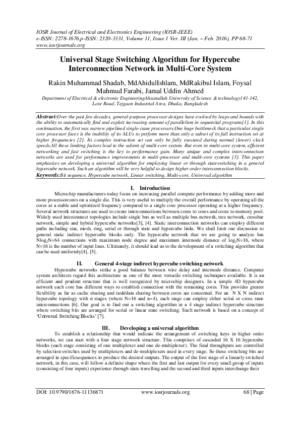 Pdf Universal Stage Switching Algorithm For Hypercube Interconnection Network In Multi Core System