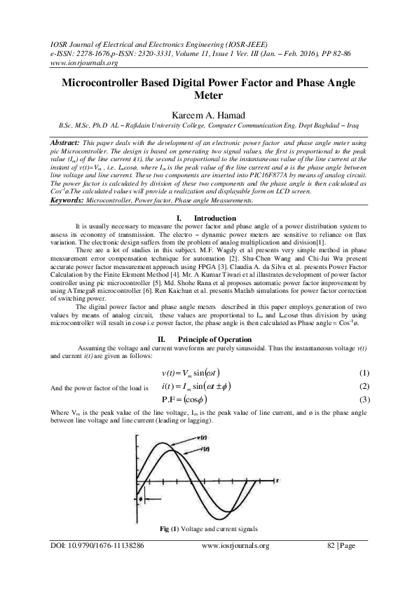 (PDF) Microcontroller Based Digital Power Factor and Phase Angle Meter