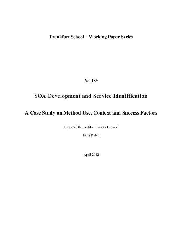 Frankfurt School – Working Paper Series SOA Development and Service ...