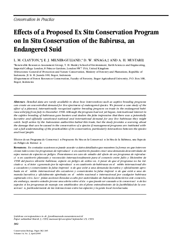 (PDF) Effects of a Proposed Ex Situ Conservation Program on In Situ ...