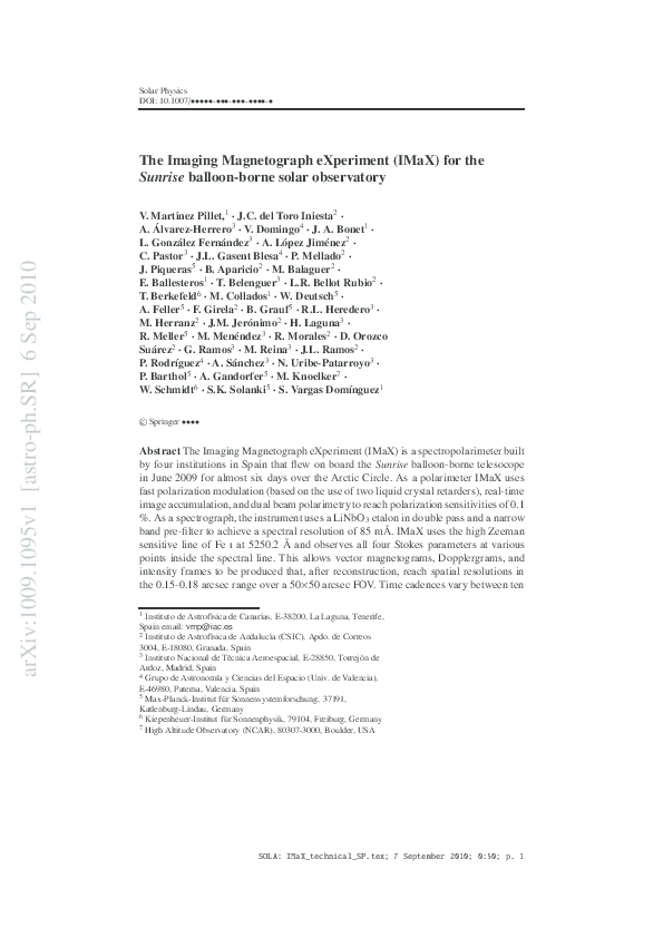 (PDF) The Imaging Magnetograph eXperiment (IMaX) for the Sunrise ...