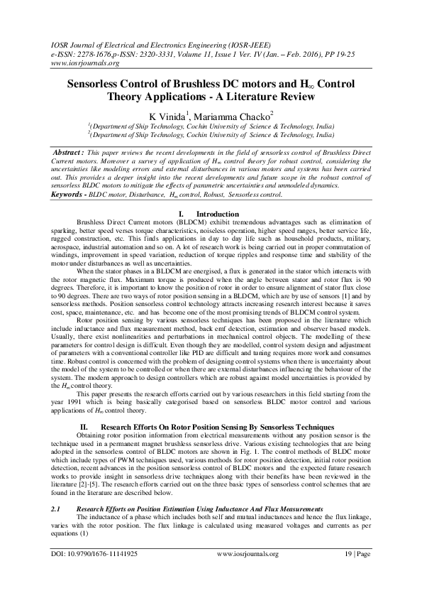 (PDF) Sensorless Control of Brushless DC motors and H ∞ Control Theory ...