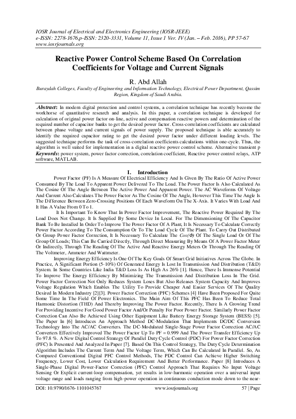Pdf Reactive Power Control Scheme Based On Correlation Coefficients