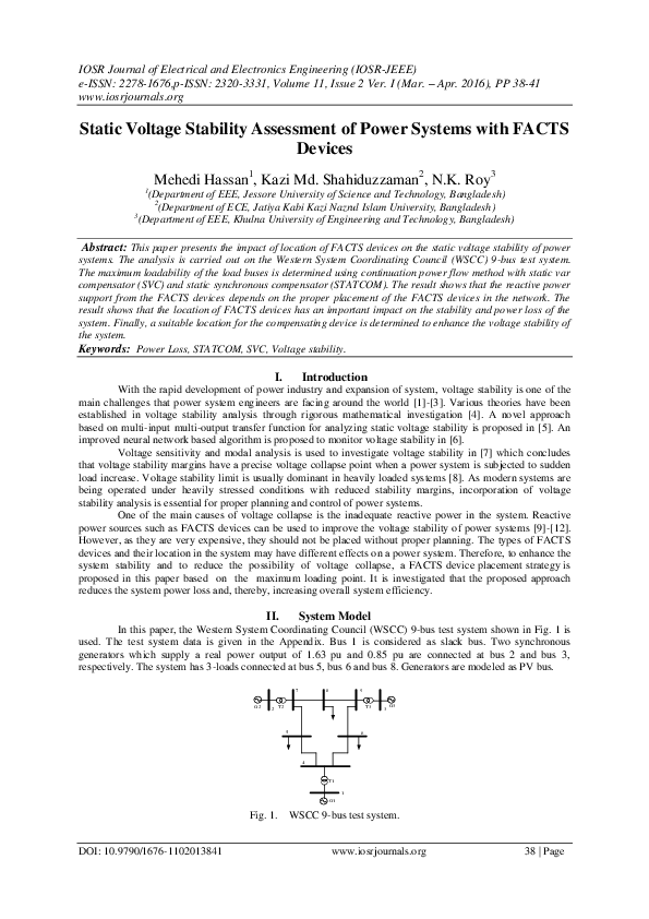 (PDF) Static Voltage Stability Assessment of Power Systems with FACTS Devices