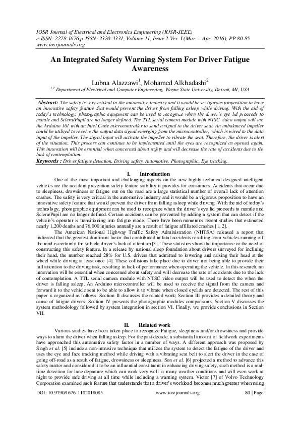 (PDF) An Integrated Safety Warning System For Driver Fatigue Awareness ...