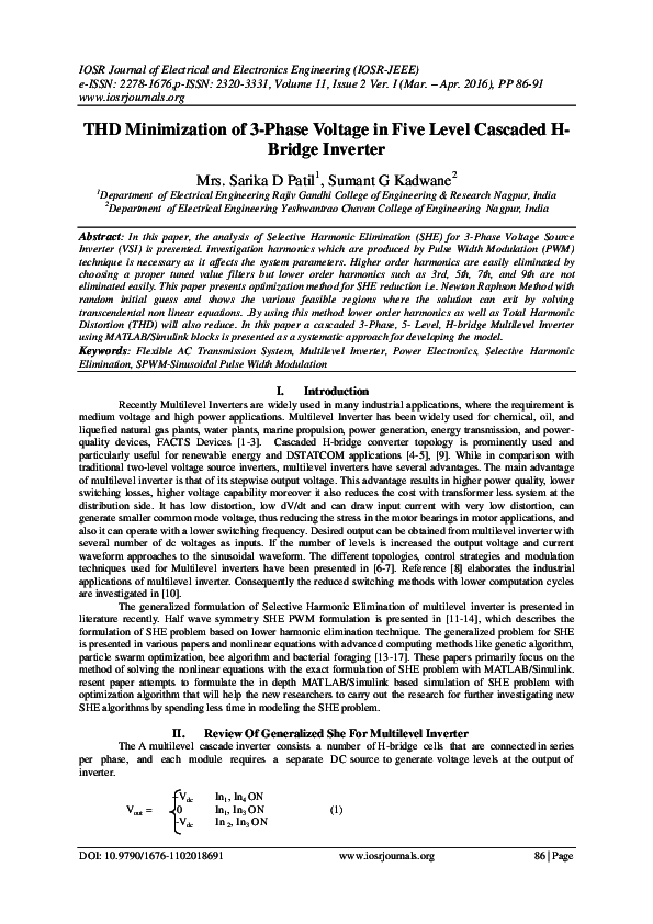 (PDF) THD Minimization of 3-Phase Voltage in Five Level Cascaded H- Bridge Inverter