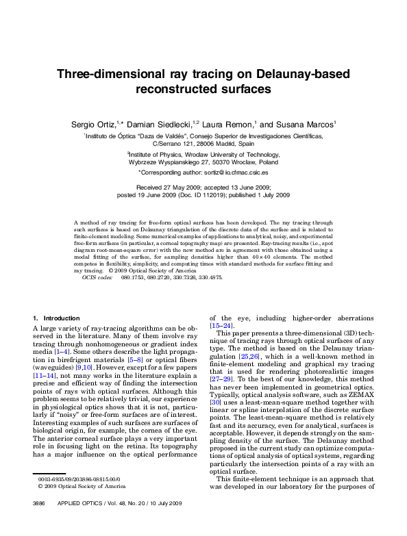 Pdf Three Dimensional Ray Tracing On Delaunay Based Reconstructed Surfaces