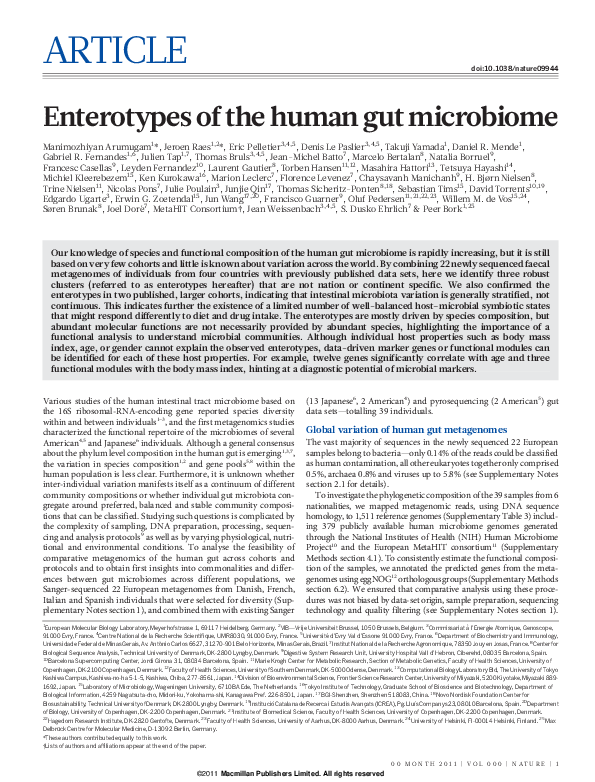 (PDF) Enterotypes of the human gut microbiome