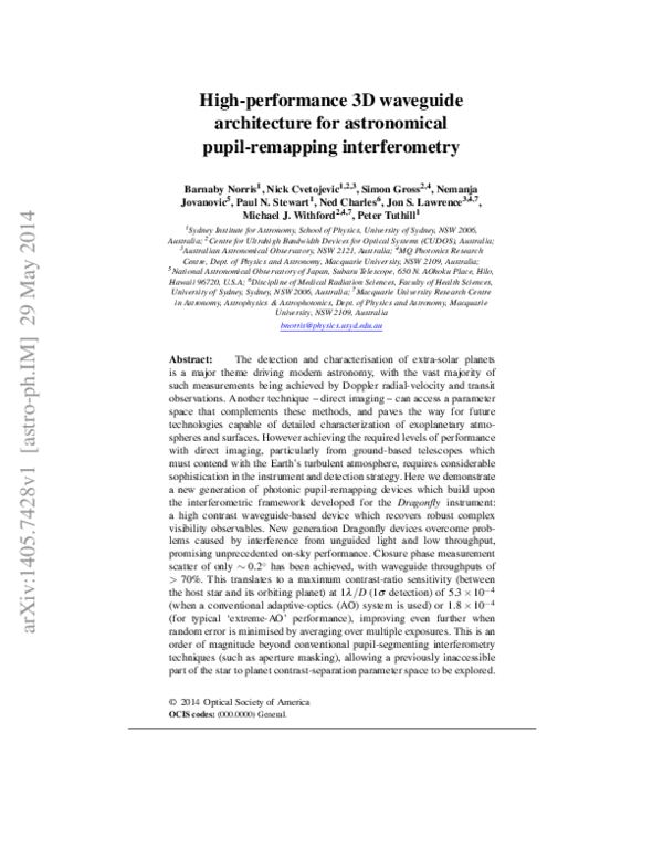 (PDF) High-performance 3D waveguide architecture for astronomical pupil-remapping interferometry ...