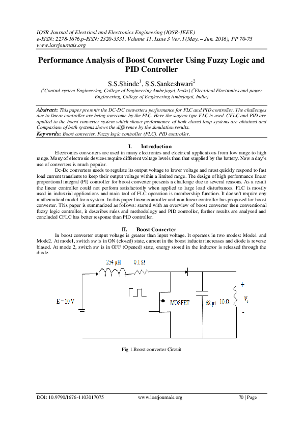 (PDF) Performance Analysis of Boost Converter Using Fuzzy Logic and PID ...