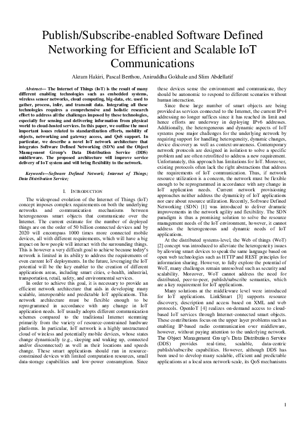 (PDF) Publish/subscribe-enabled software defined networking for efficient and scalable IoT ...