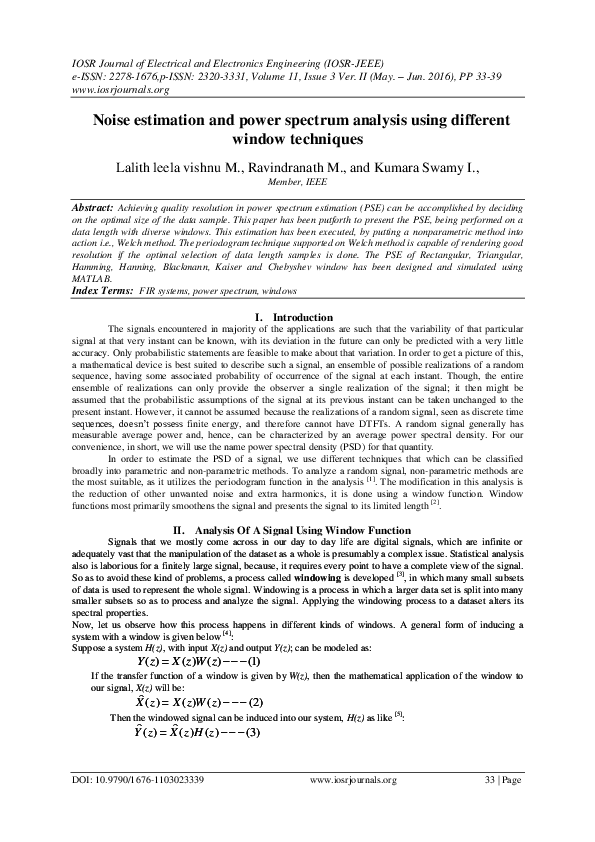 Pdf Noise Estimation And Power Spectrum Analysis Using Different