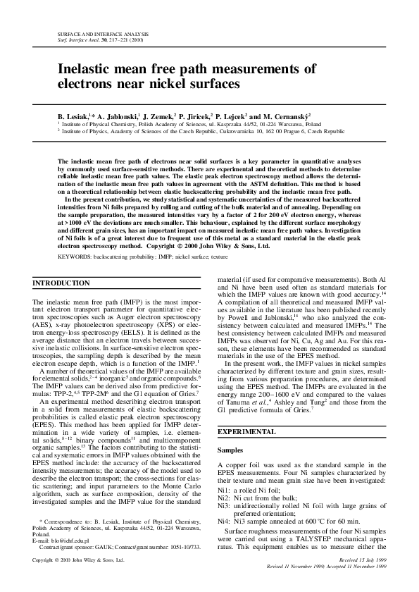 (PDF) Inelastic mean free path measurements of electrons near nickel ...