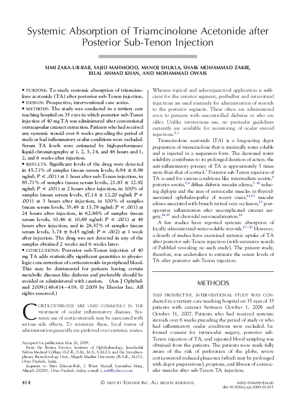 (PDF) Systemic Absorption of Triamcinolone Acetonide after Posterior ...
