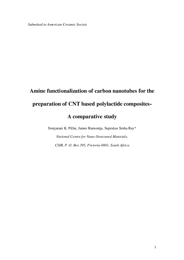 (PDF) Amine Functionalization of Carbon Nanotubes for the Preparation of CNT Based Polylactide ...