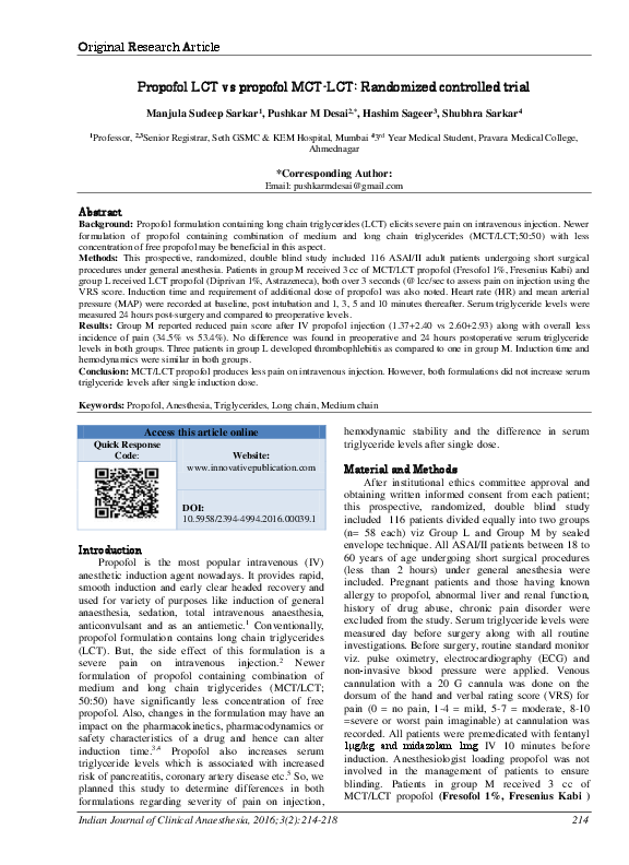 (PDF) Propofol LCT vs propofol MCT-LCT: Randomized controlled trial
