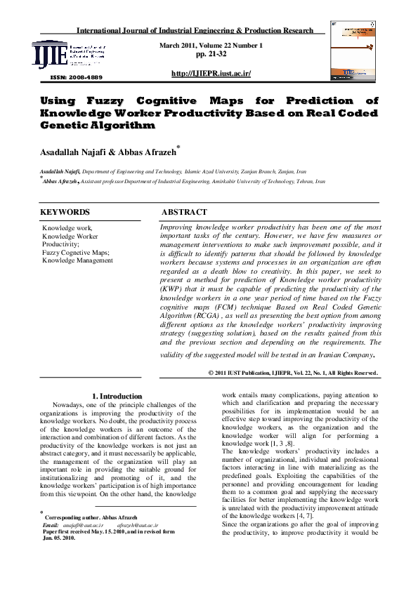 (PDF) Using Fuzzy Cognitive Maps for Prediction of Knowledge Worker Productivity Based on Real ...