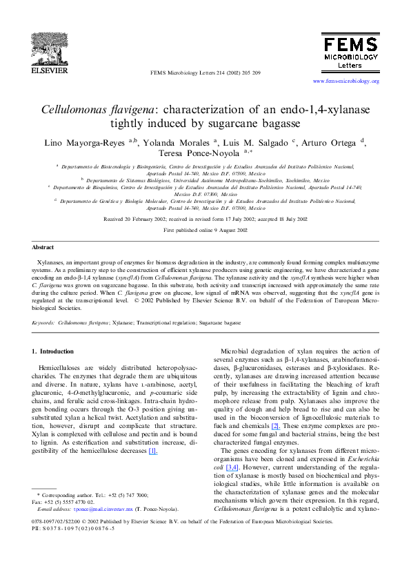 (PDF) Cellulomonas flavigena : characterization of an endo-1,4-xylanase tightly induced by ...