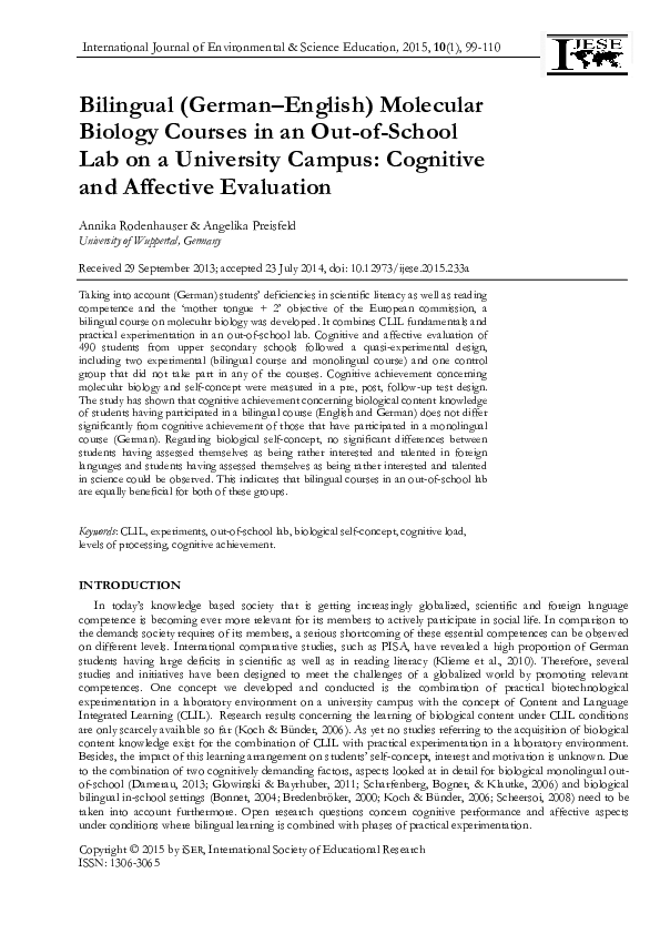 (PDF) Bilingual (German-English) Molecular Biology Courses in an Out-of ...