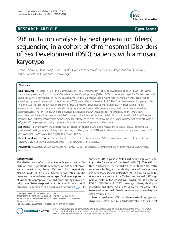 (PDF) SRY mutation analysis by next generation (deep) sequencing in a ...