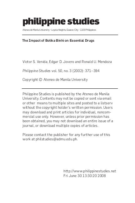 (PDF) The impact of Botika Binhi on essential drugs