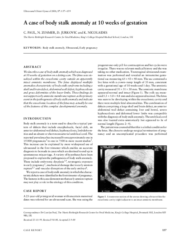(PDF) A case of body stalk anomaly at 10 weeks of gestation