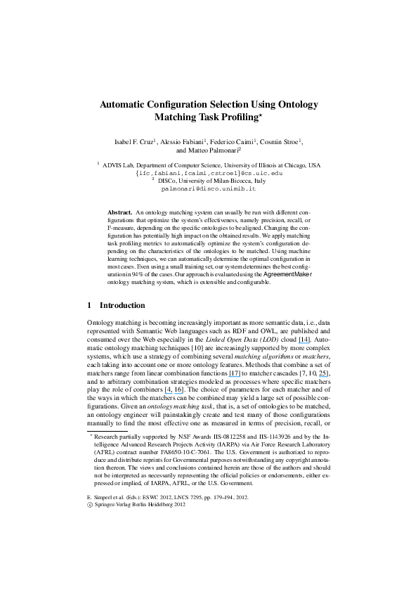 (PDF) Automatic Configuration Selection Using Ontology Matching Task Profiling | Matteo ...