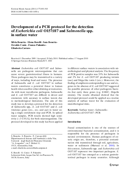 (PDF) Development of PCR protocol for detection of Escherichia coli in drinking water