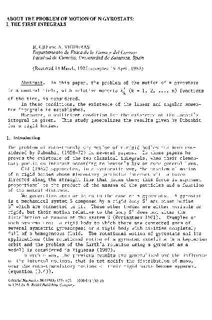 (PDF) About the problem of motion of n gyrostats: I. The first integrals
