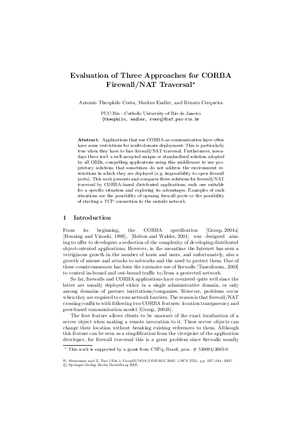 Pdf Evaluation Of Three Approaches For Corba Firewall Nat Traversal