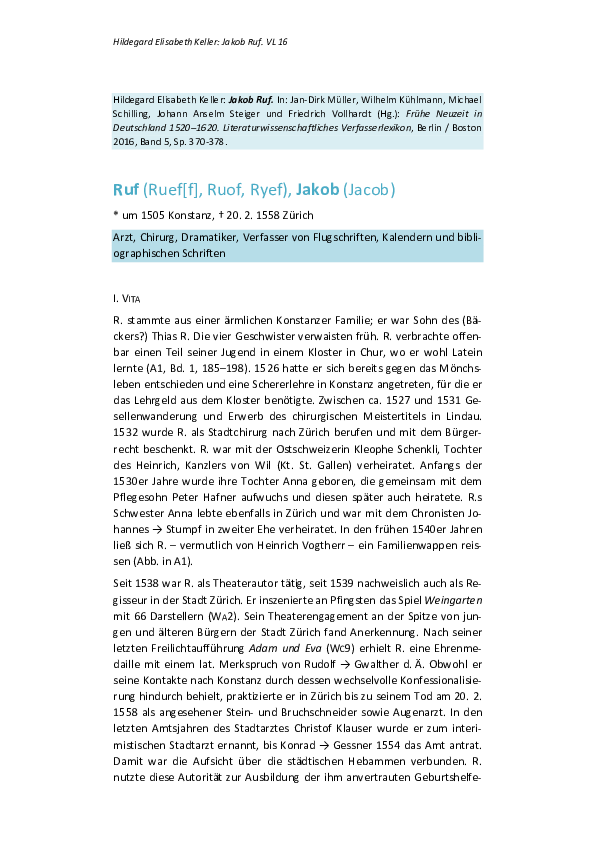 Keller, Hildegard Elisabeth: Jakob Ruf. In: Jan-Dirk Müller, Wilhelm ...