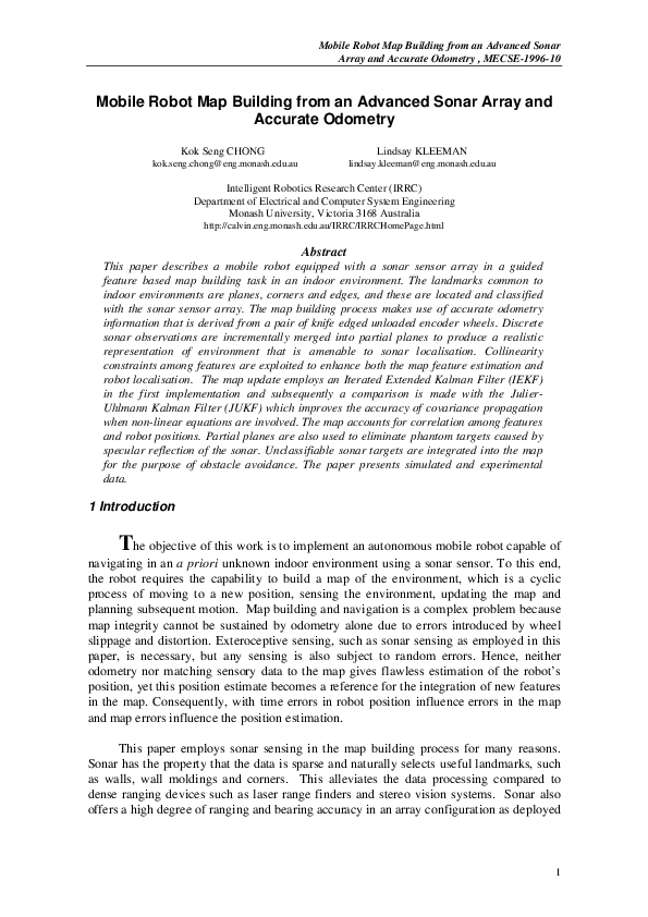 (PDF) Mobile-Robot Map Building from an Advanced Sonar Array and Accurate Odometry