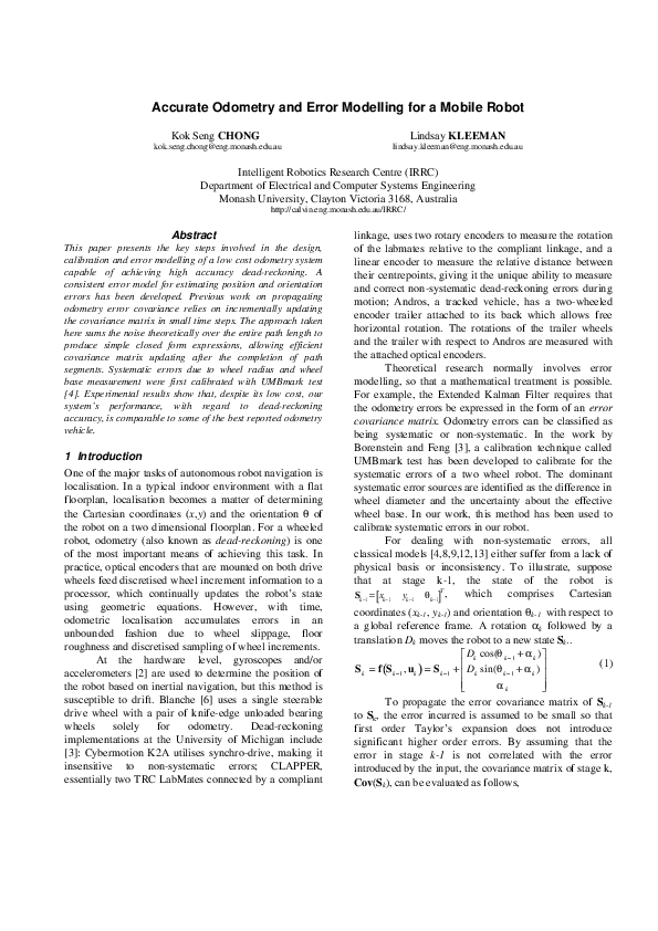(PDF) Accurate odometry and error modelling for a mobile robot