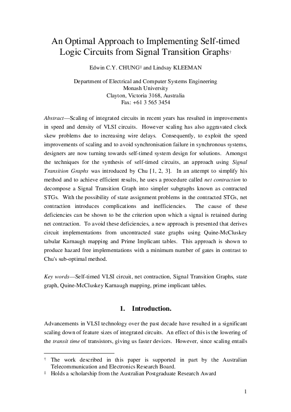 Pdf An Optimal Approach To Implementing Self Timed Logic Circuits