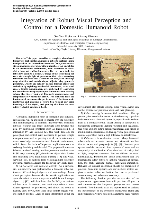 (PDF) Vision-Based Manipulation Framework for Domestic Humanoid Robots