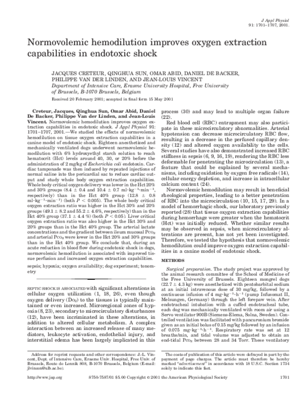 (PDF) Normovolemic hemodilution improves oxygen extraction capabilities ...