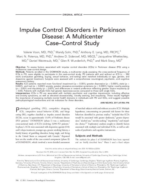 (PDF) Impulse control disorders in Parkinson’ disease: the role of ...
