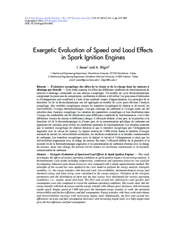 (PDF) Exergetic Evaluation of Speed and Load Effects in Spark Ignition ...