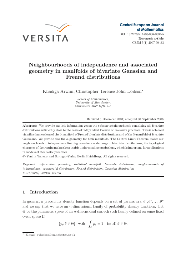 (PDF) Neighbourhoods of independence and associated geometry in ...