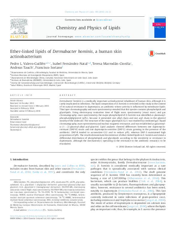 (PDF) Ether-linked lipids of Dermabacter hominis, a human skin ...