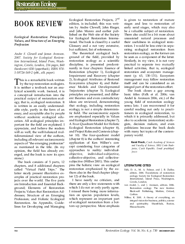 (PDF) Ecological Restoration: Principles, Values, and Structure of an ...