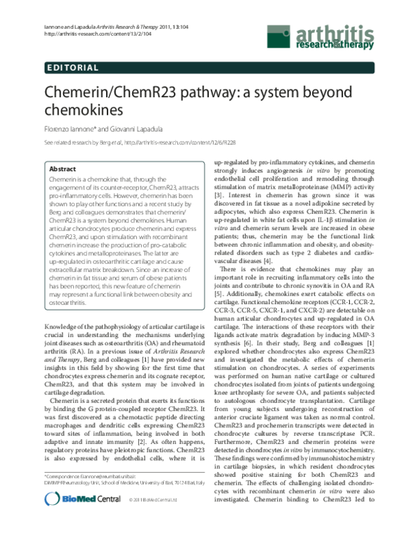 (PDF) Chemerin/ChemR23 pathway: a system beyond chemokines