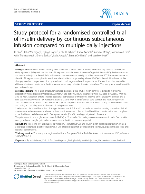 (PDF) Study protocol for a randomised controlled trial of insulin ...