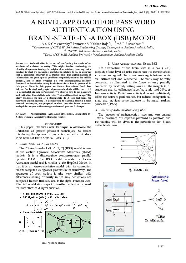 Pdf A Novel Approach For Pass Word Authentication Using Bidirectional Associative Memory