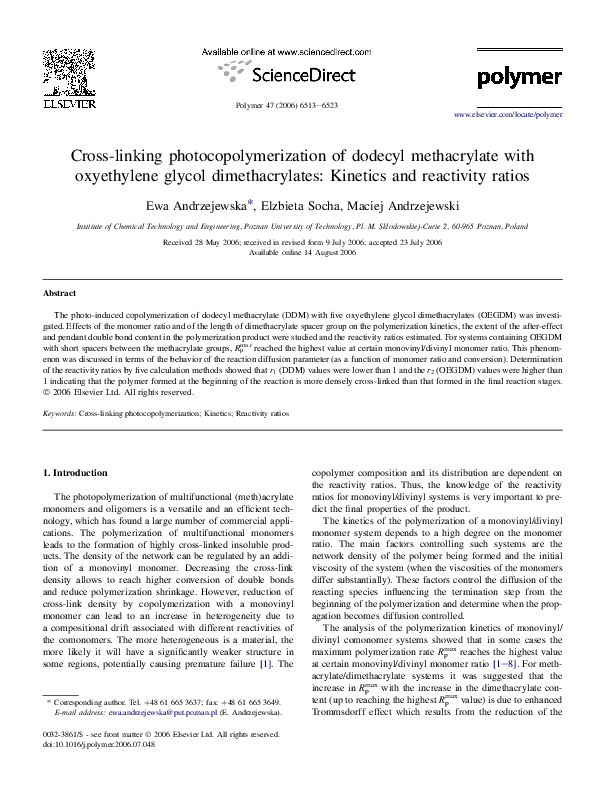(PDF) Cross-linking photocopolymerization of dodecyl methacrylate with ...